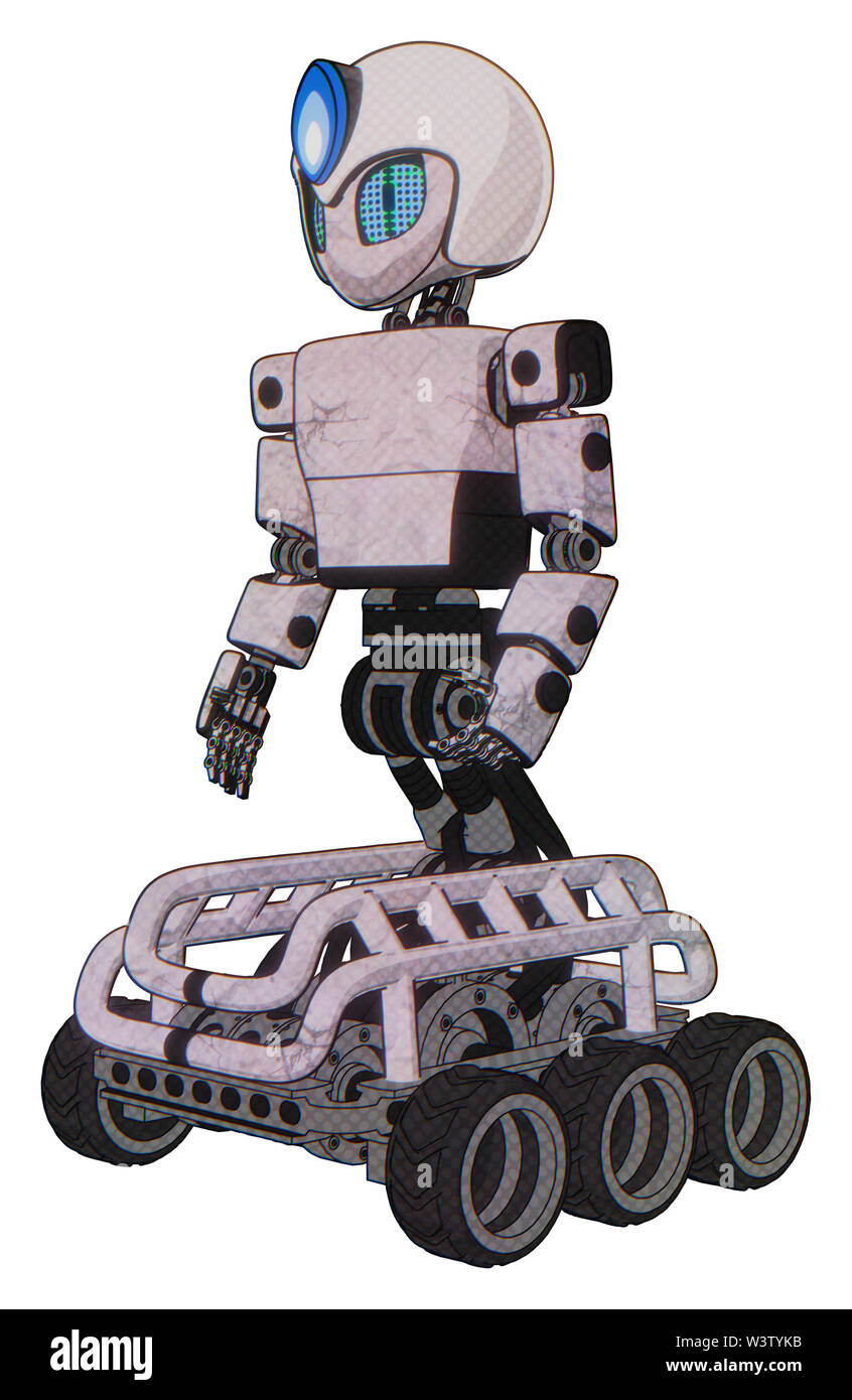 Cyborg containing elements: grey alien style head, blue grate eyes ...