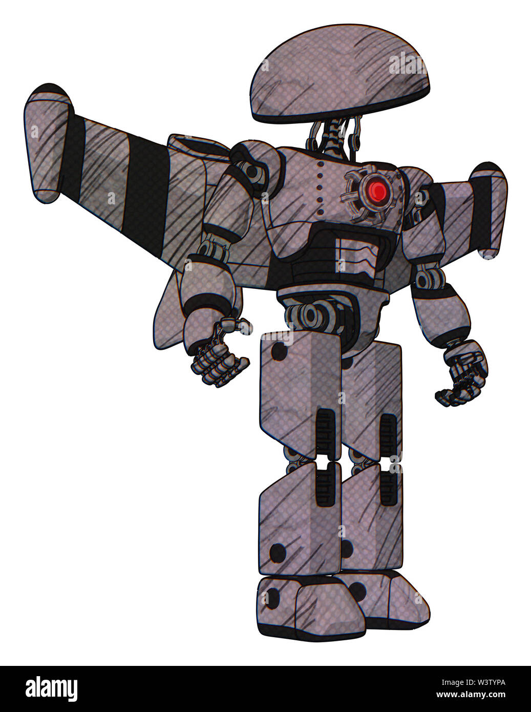 Robot containing elements: dome head, light chest exoshielding, red ...