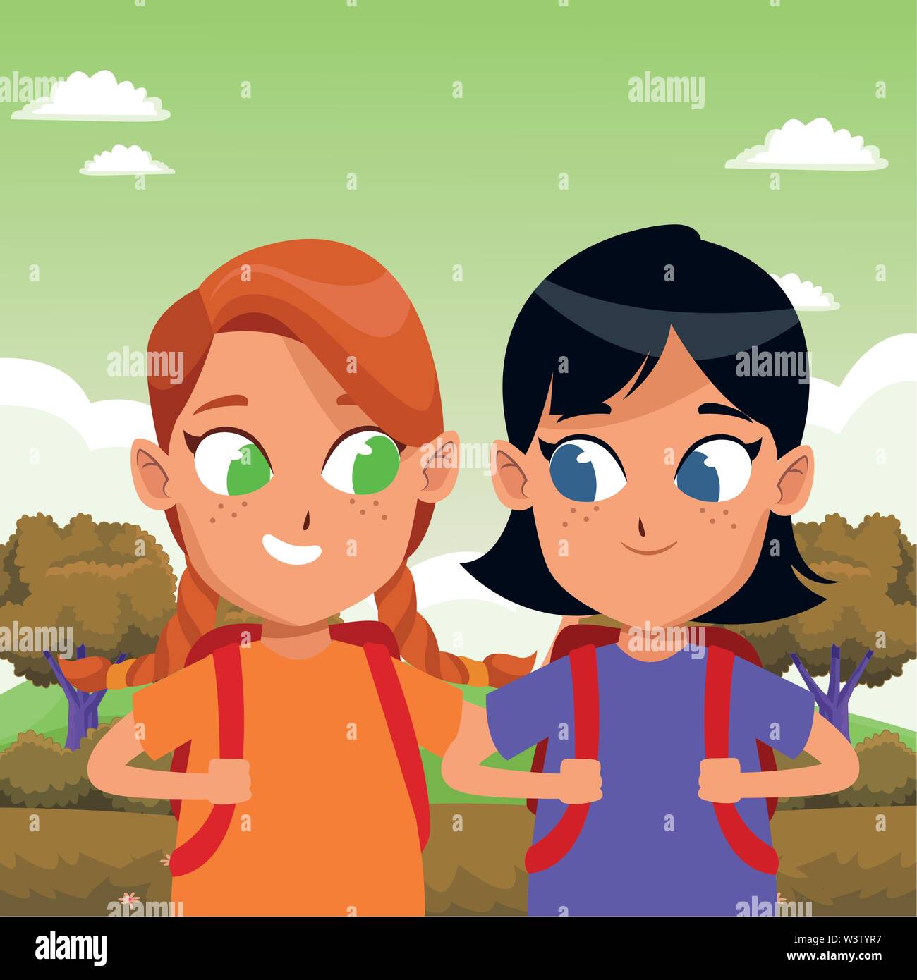 childhood adorable students girls cartoon Stock Vector Image & Art - Alamy