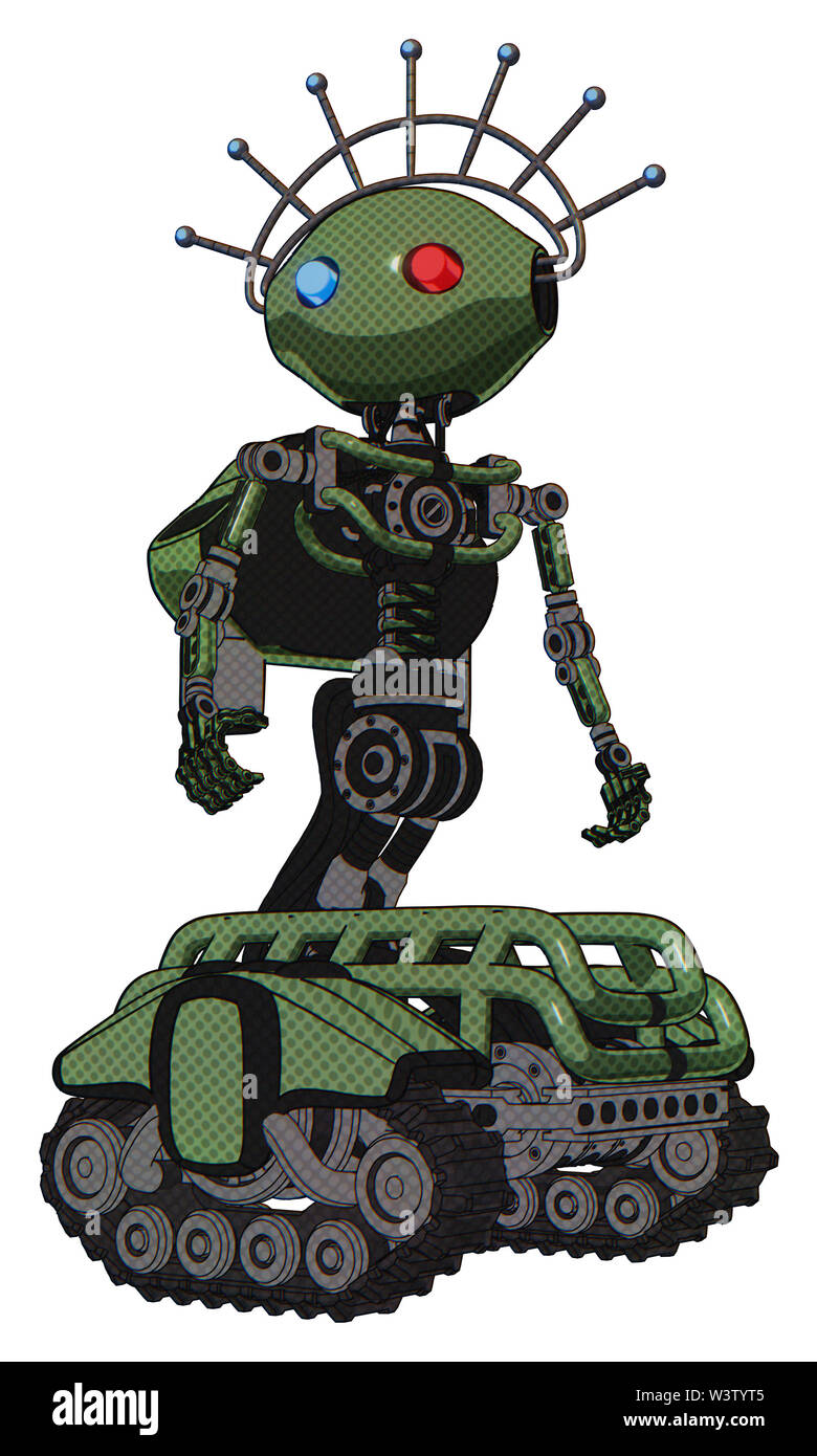 Robot containing elements: oval wide head, giant blue and red led eyes ...