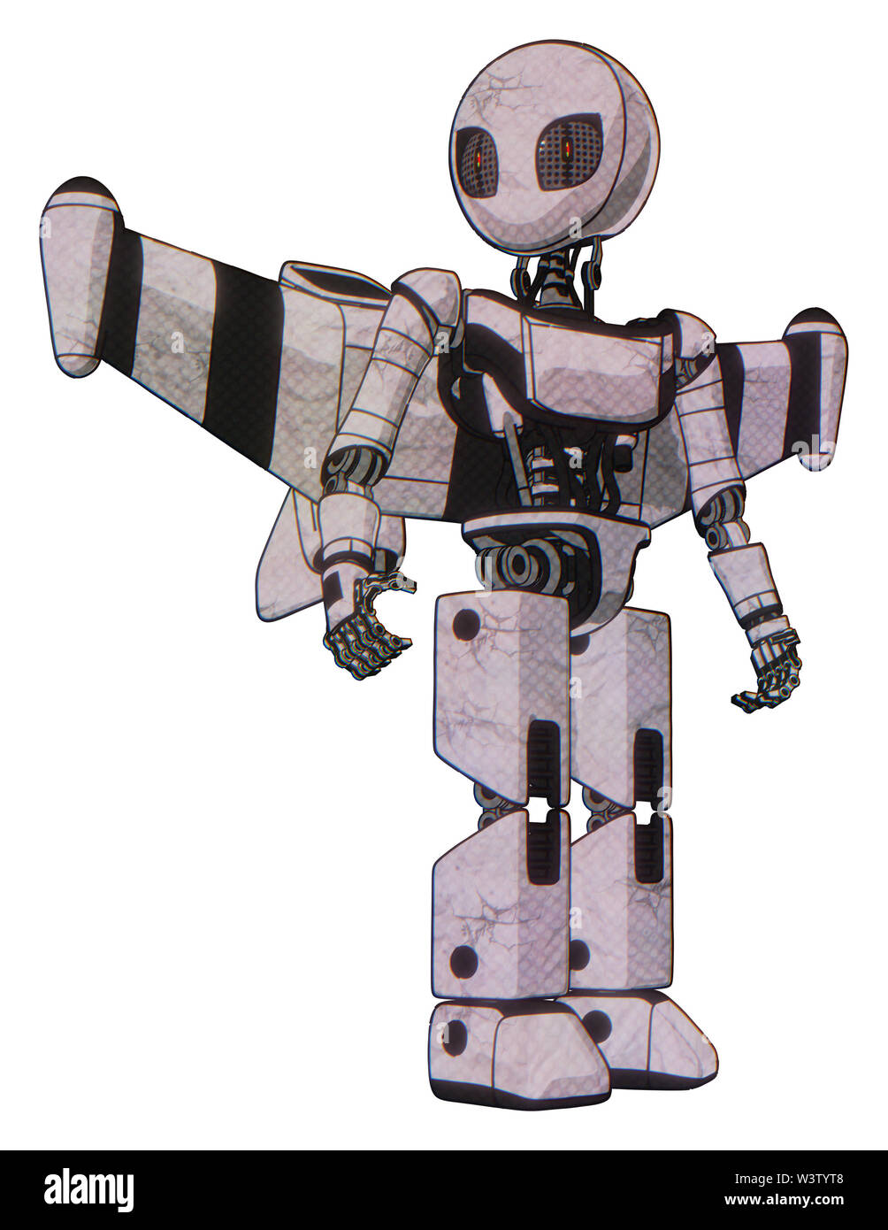 Droid containing elements: grey alien style head, metal grate eyes ...