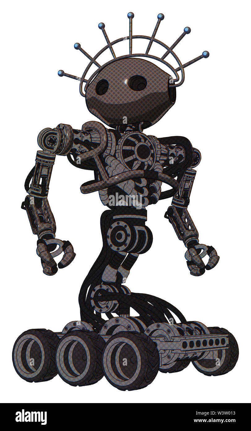 Android containing elements: oval wide head, techno halo ornament ...