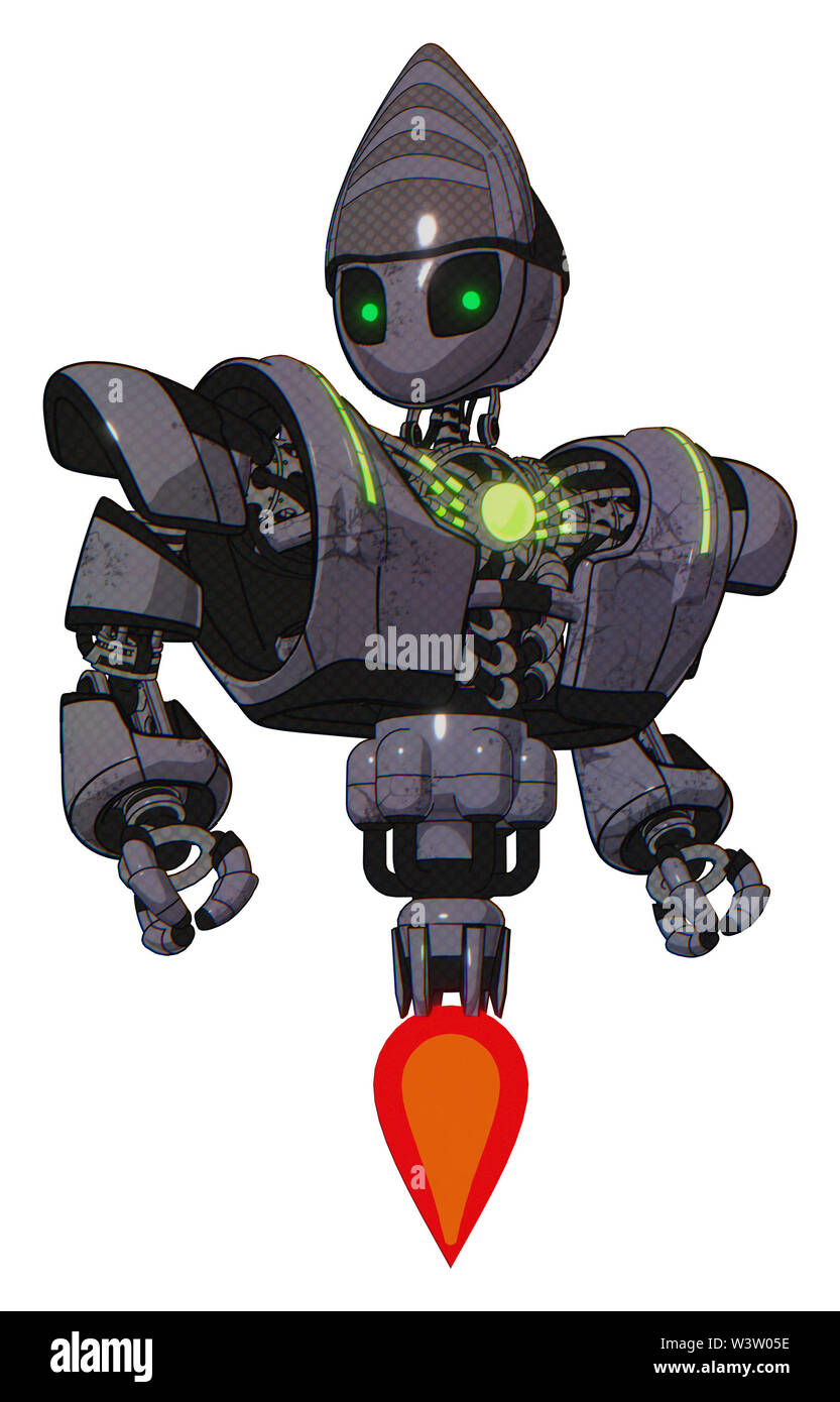 Mech containing elements: grey alien style head, green inset eyes ...