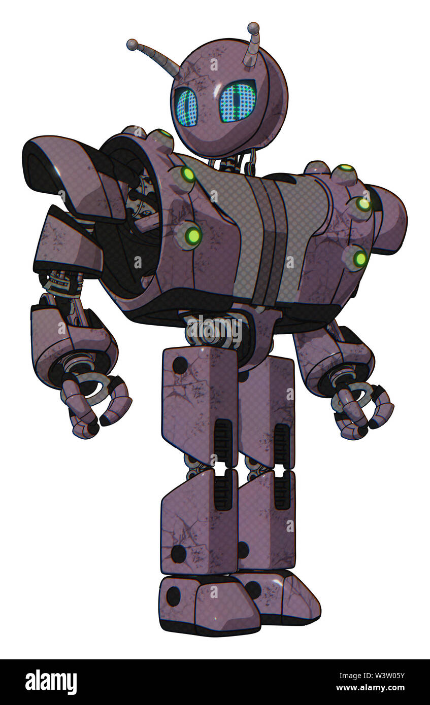 Bot containing elements: grey alien style head, blue grate eyes, bug ...