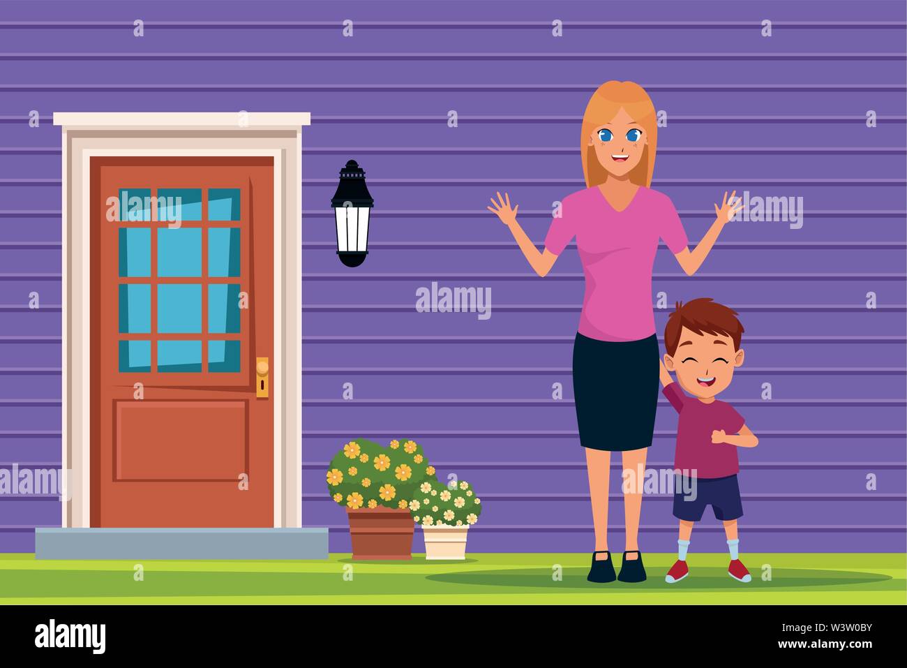 Family single mother with children cartoon Stock Vector Image & Art - Alamy
