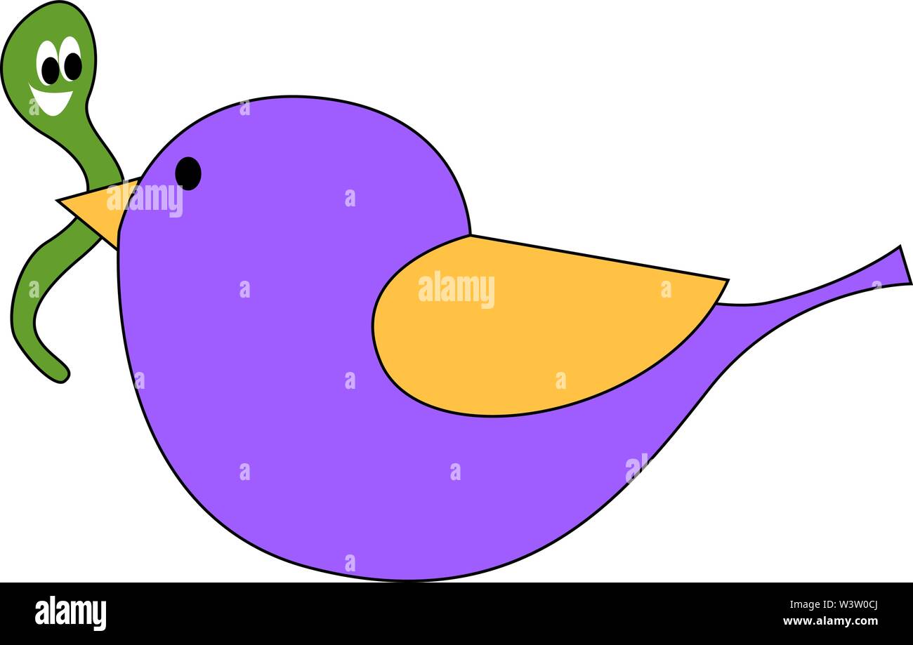 Bird and worm, illustration, vector on white background Stock Vector ...