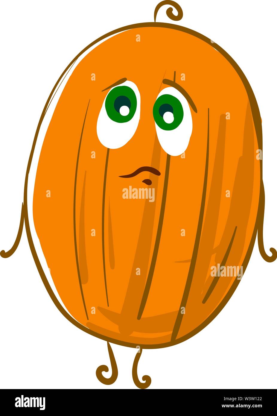 Sad little melon, illustration, vector on white background Stock Vector ...