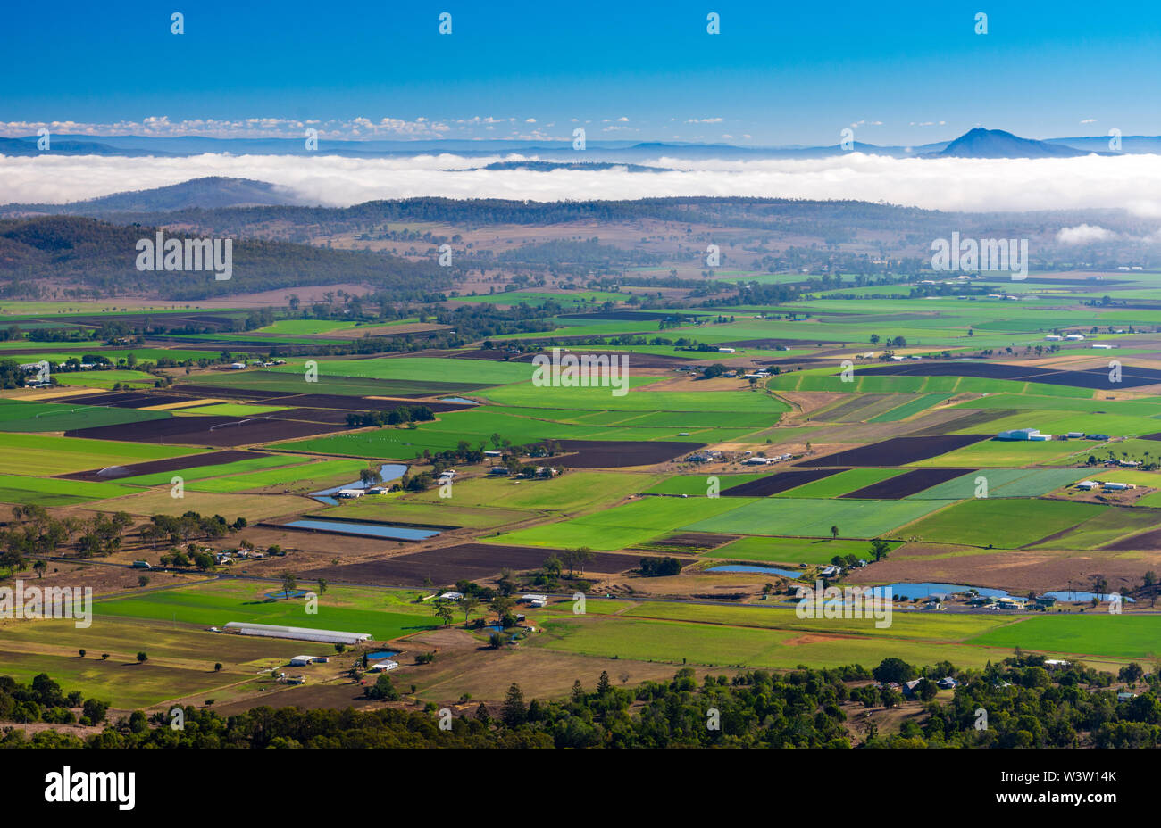 The Australian Countryside as seen from a lookout, showing farms and ...