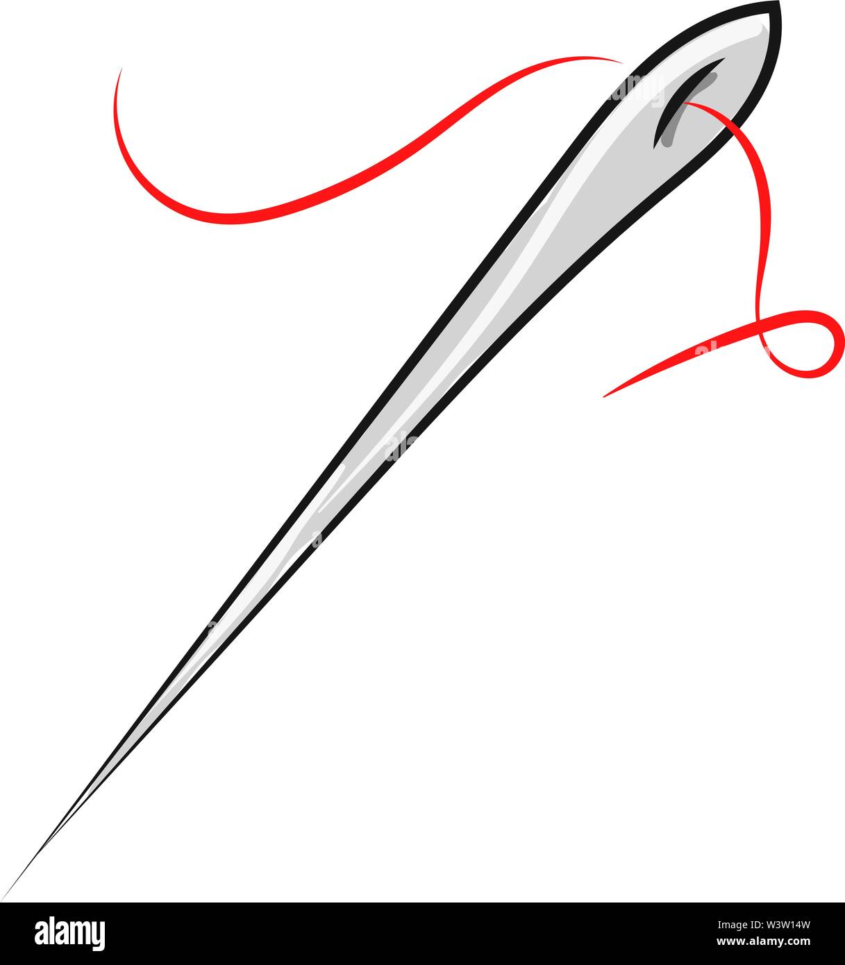 Needle with red rope, illustration, vector on white background Stock ...