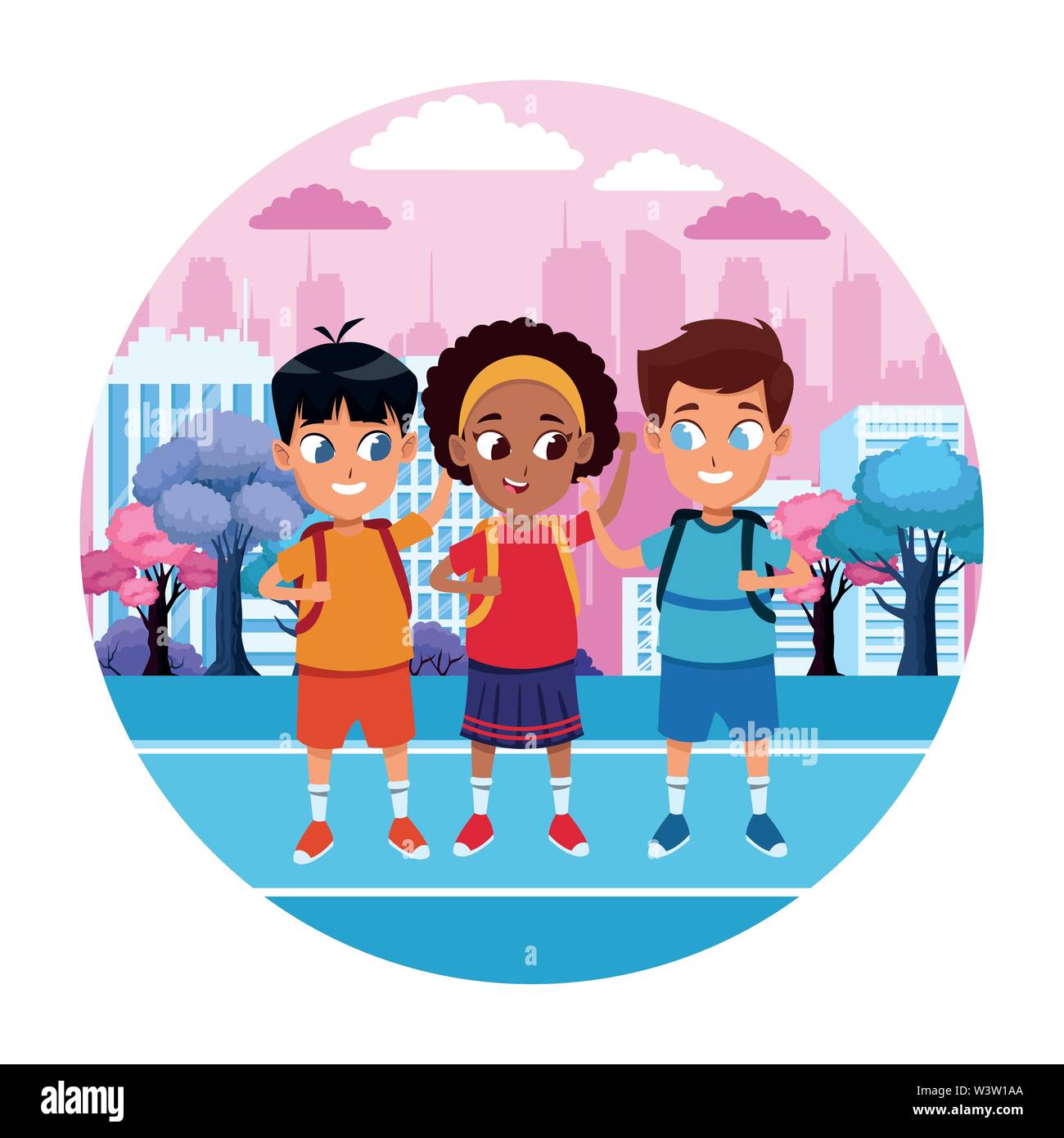 Group Of Friends At School Cartoon