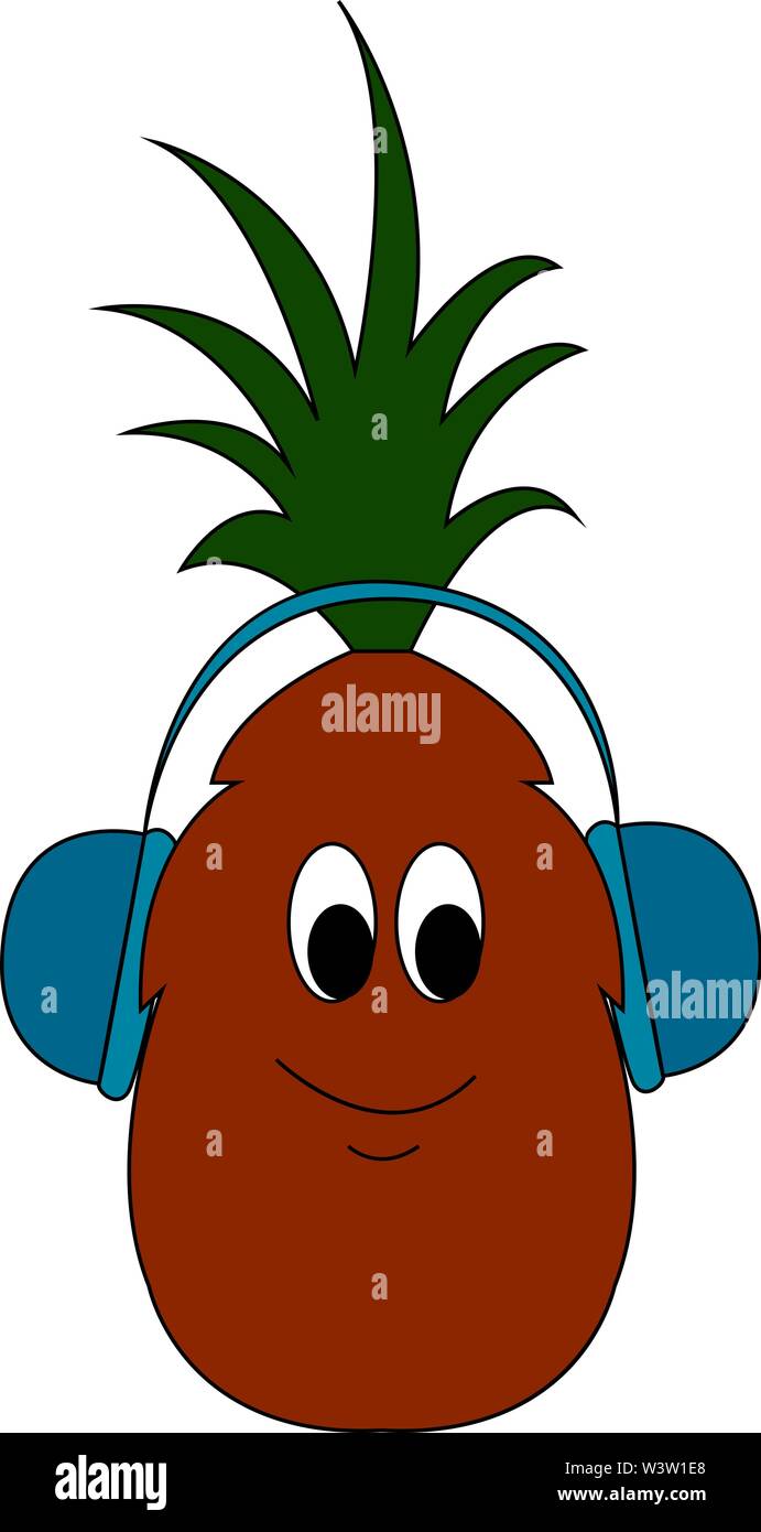 Pineapple with headphones, illustration, vector on white background ...