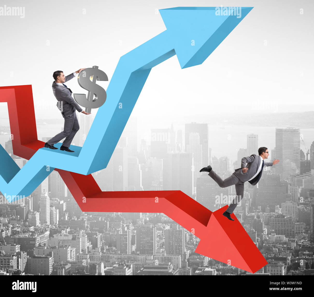 The businessman with charts of growth and decline Stock Photo - Alamy