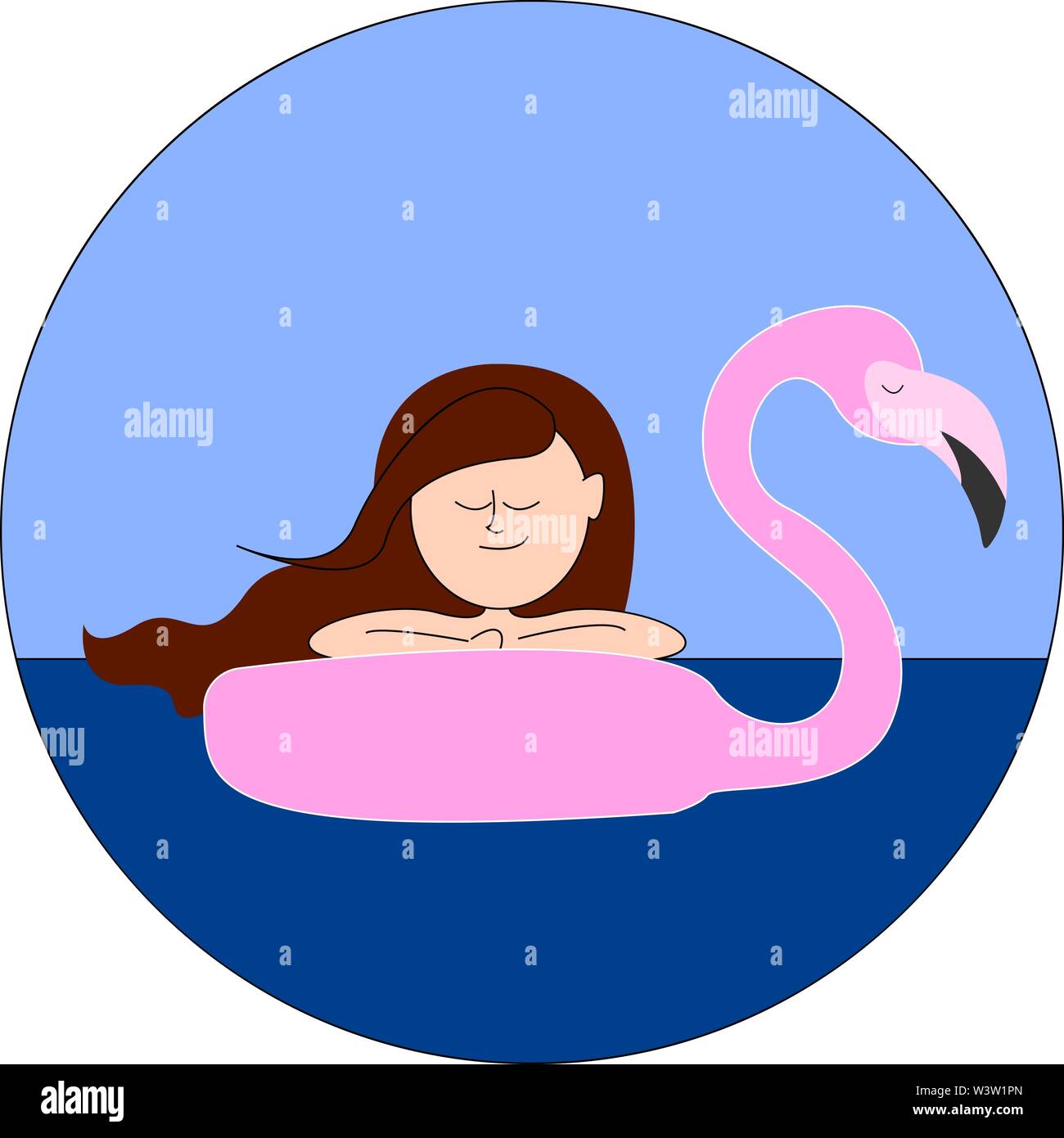 Girl with pink float, illustration, vector on white background Stock ...