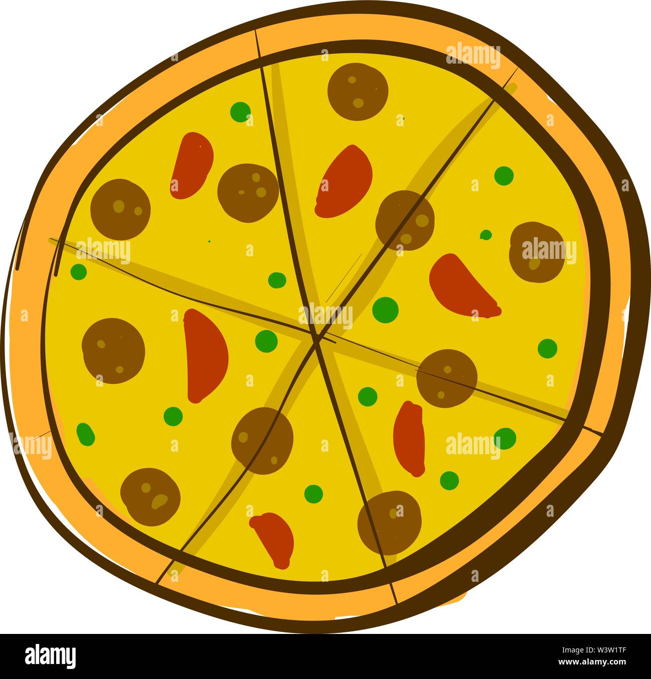 Big pizza, illustration, vector on white background Stock Vector Image ...