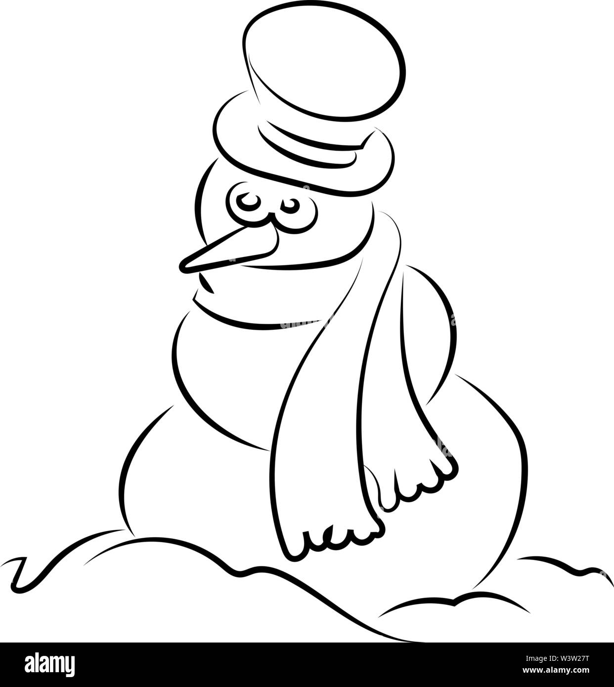 Snowman drawing, illustration, vector on white background Stock Vector ...