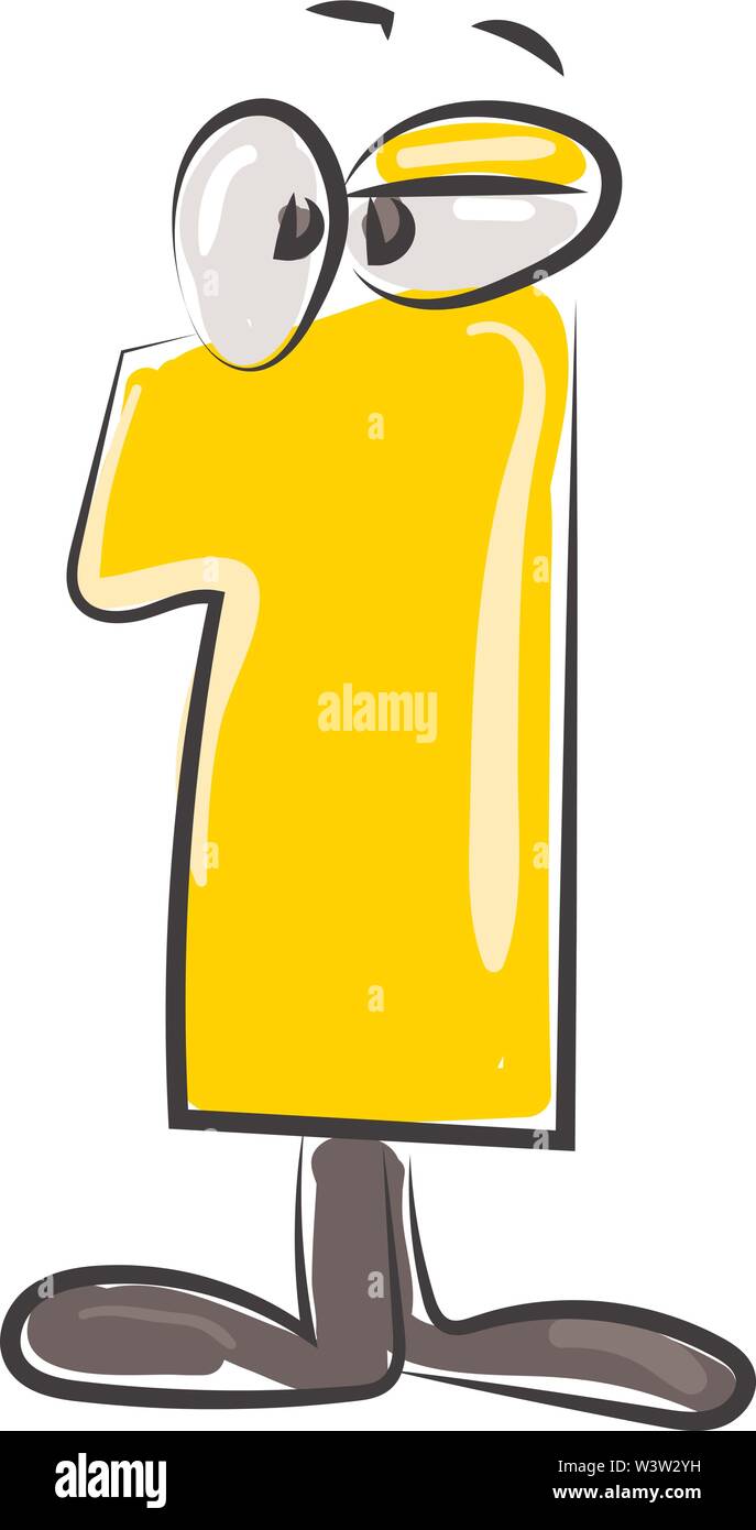 Yellow number one with eyes, illustration, vector on white background ...