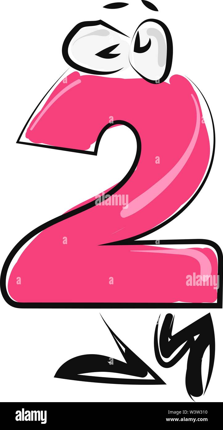 Pink number two with eyes, illustration, vector on white background ...