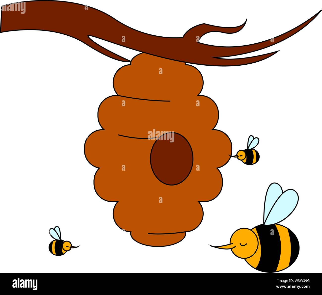 Cartoon branch tree beehive bee Cut Out Stock Images & Pictures - Alamy