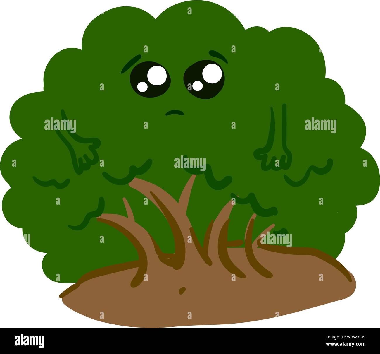 Sad green bush, illustration, vector on white background Stock Vector ...