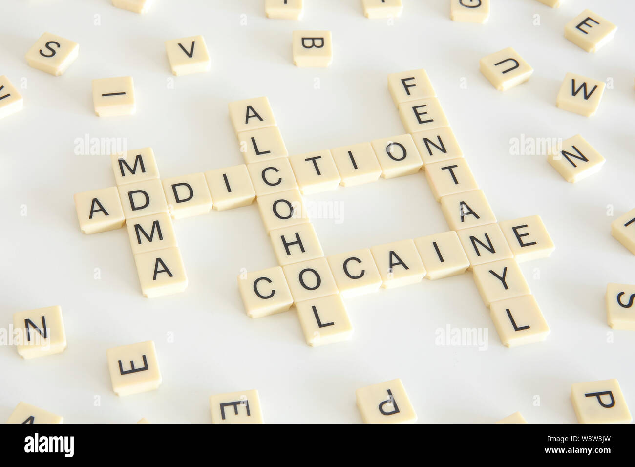 Addiction Conceptual Words. Top View of Connected Letters Game Stock ...