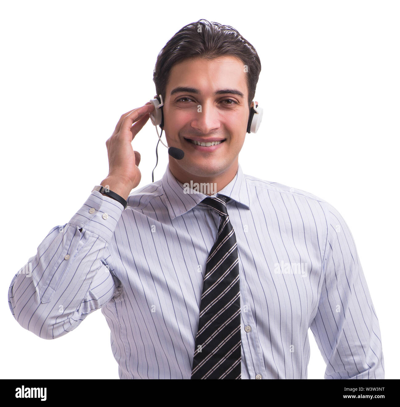 The young call center operator isolated on white background Stock Photo - Alamy