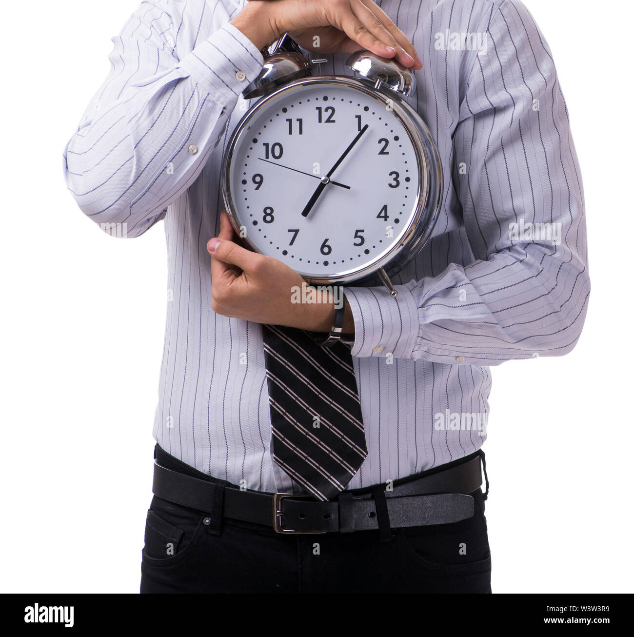 The young businessman in time management concept on white background ...