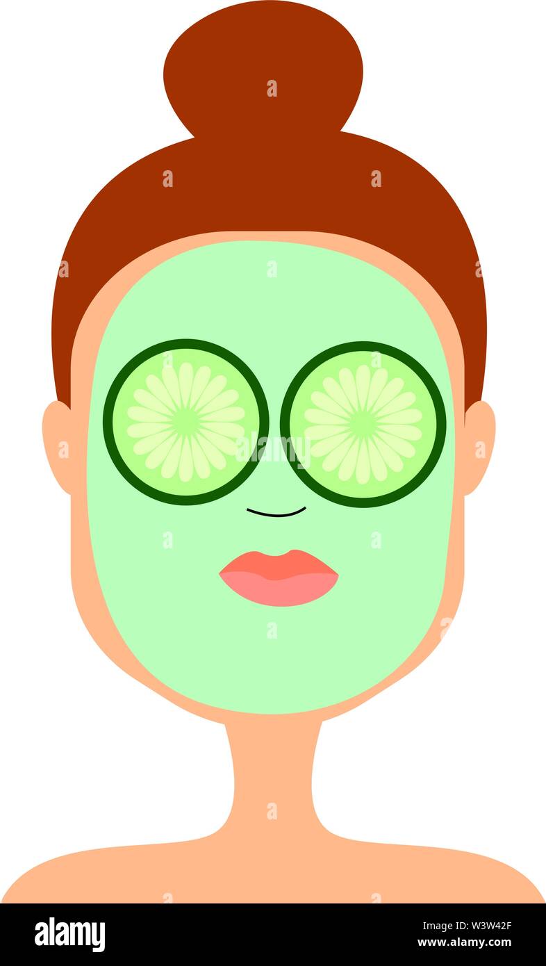 Cucumber mask on girl, illustration, vector on white background Stock ...