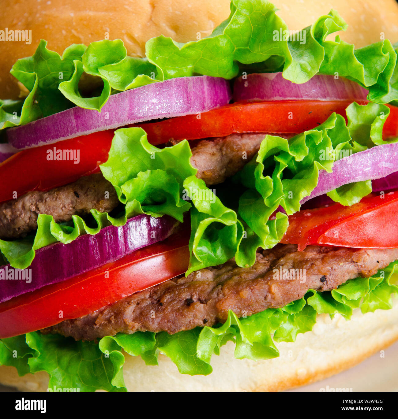 The burger served in bun in nutrition fast food concept Stock Photo - Alamy