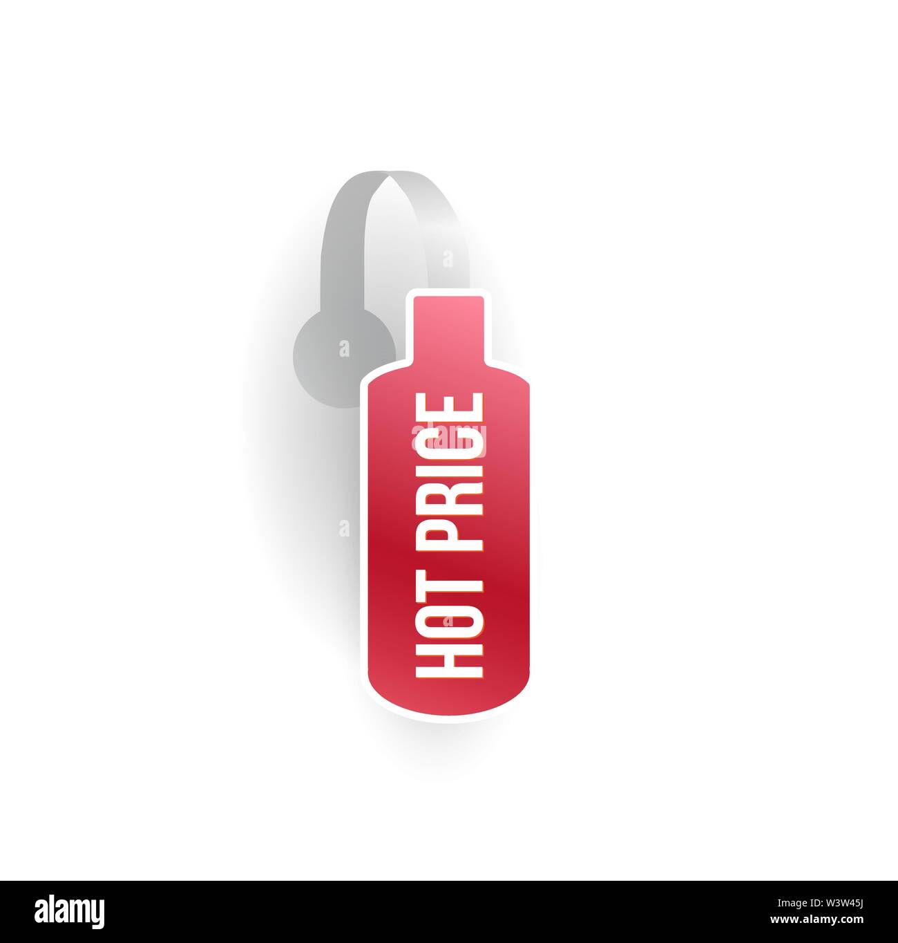 Vector red bottle shape wobbler mockup with transparent strip isolated ...