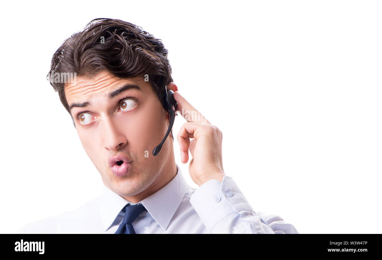 The man with headset isolated on white background Stock Photo - Alamy