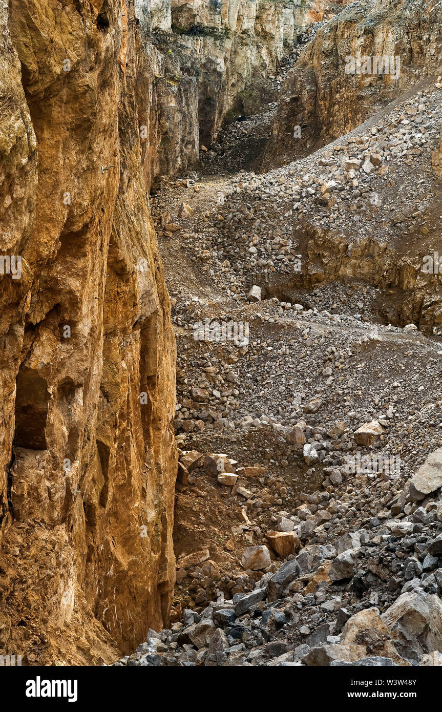 Quarry workings for Fluorite in the Peak District showing a roadway ...