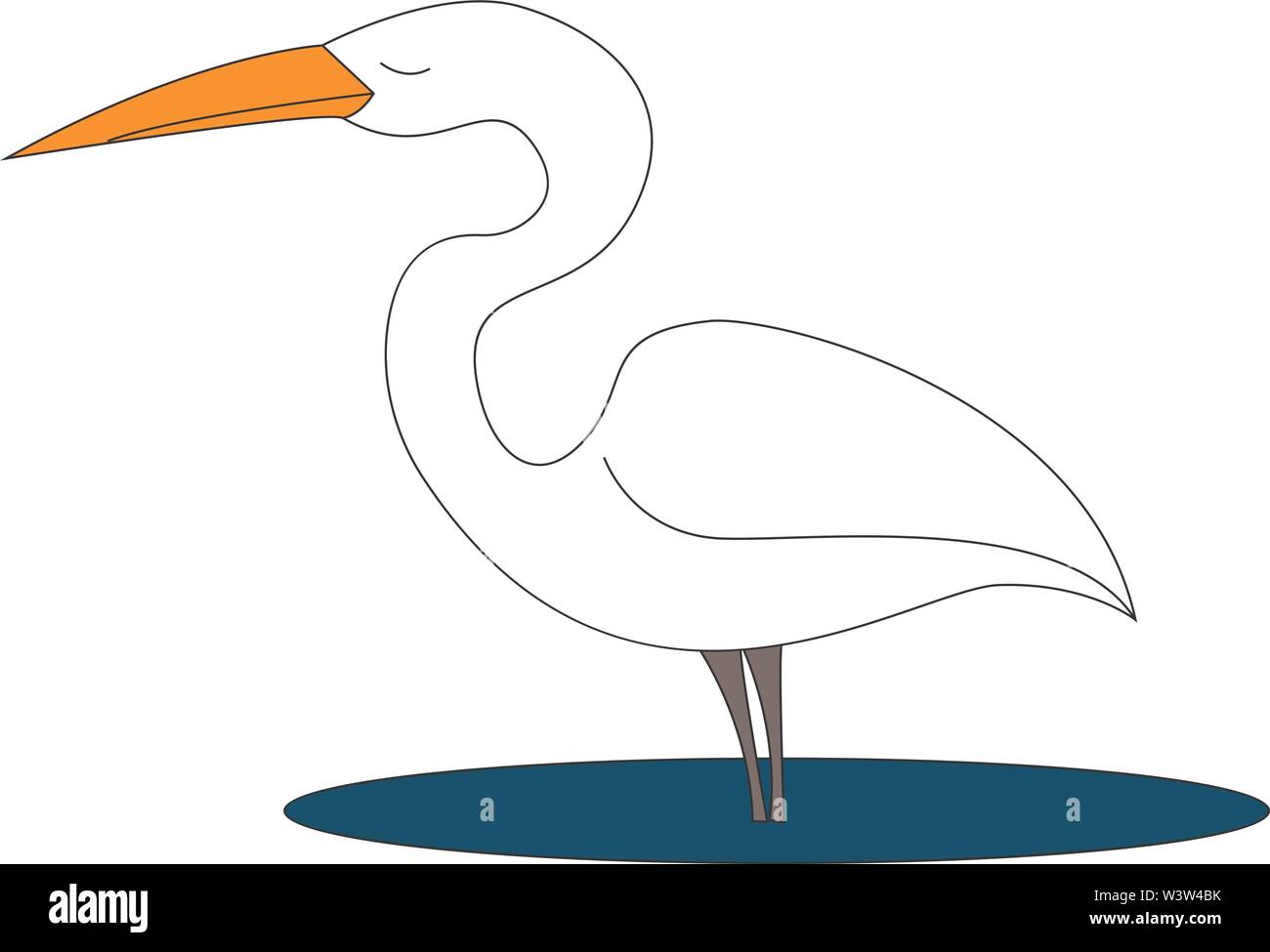 Egret in water, illustration, vector on white background Stock Vector ...