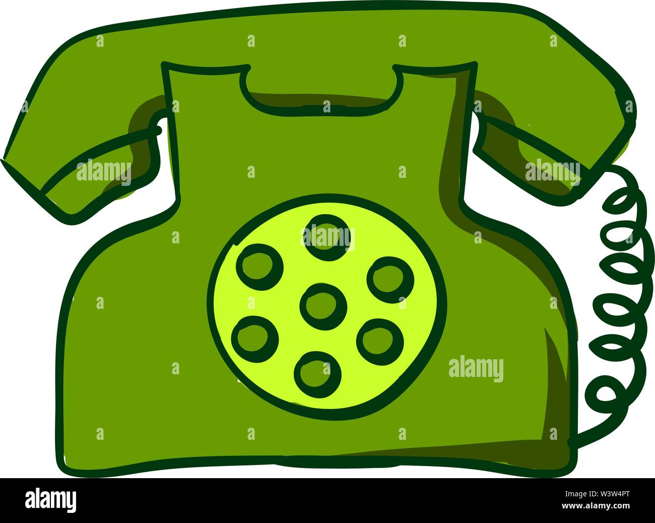 Green retro telephone, illustration, vector on white background Stock ...