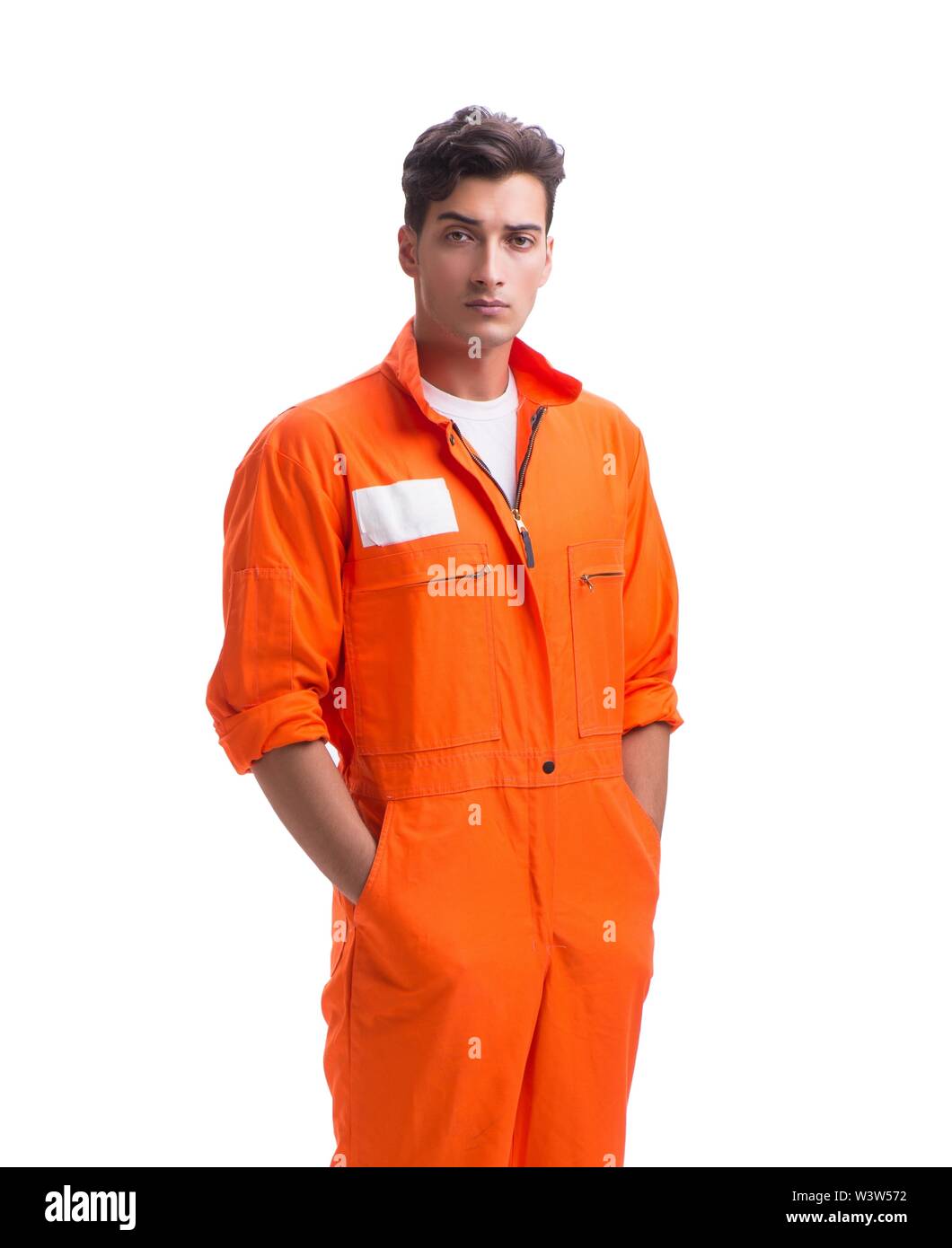 The prisoner in orange robe isolated on white background Stock Photo ...