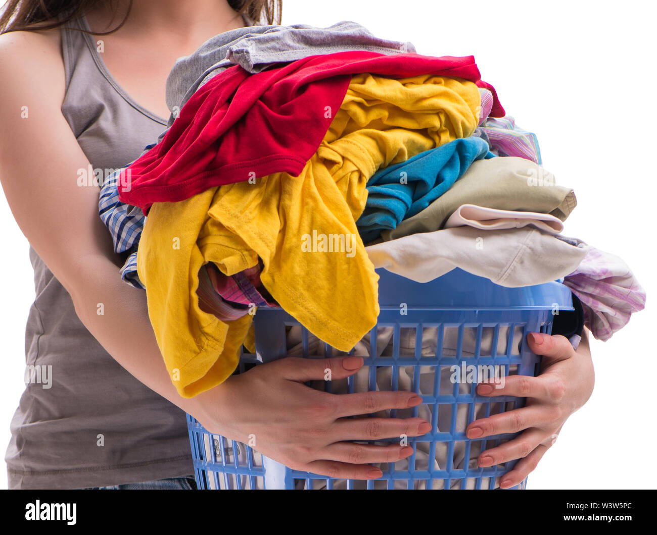 The woman with basket of clothing for laundry Stock Photo - Alamy