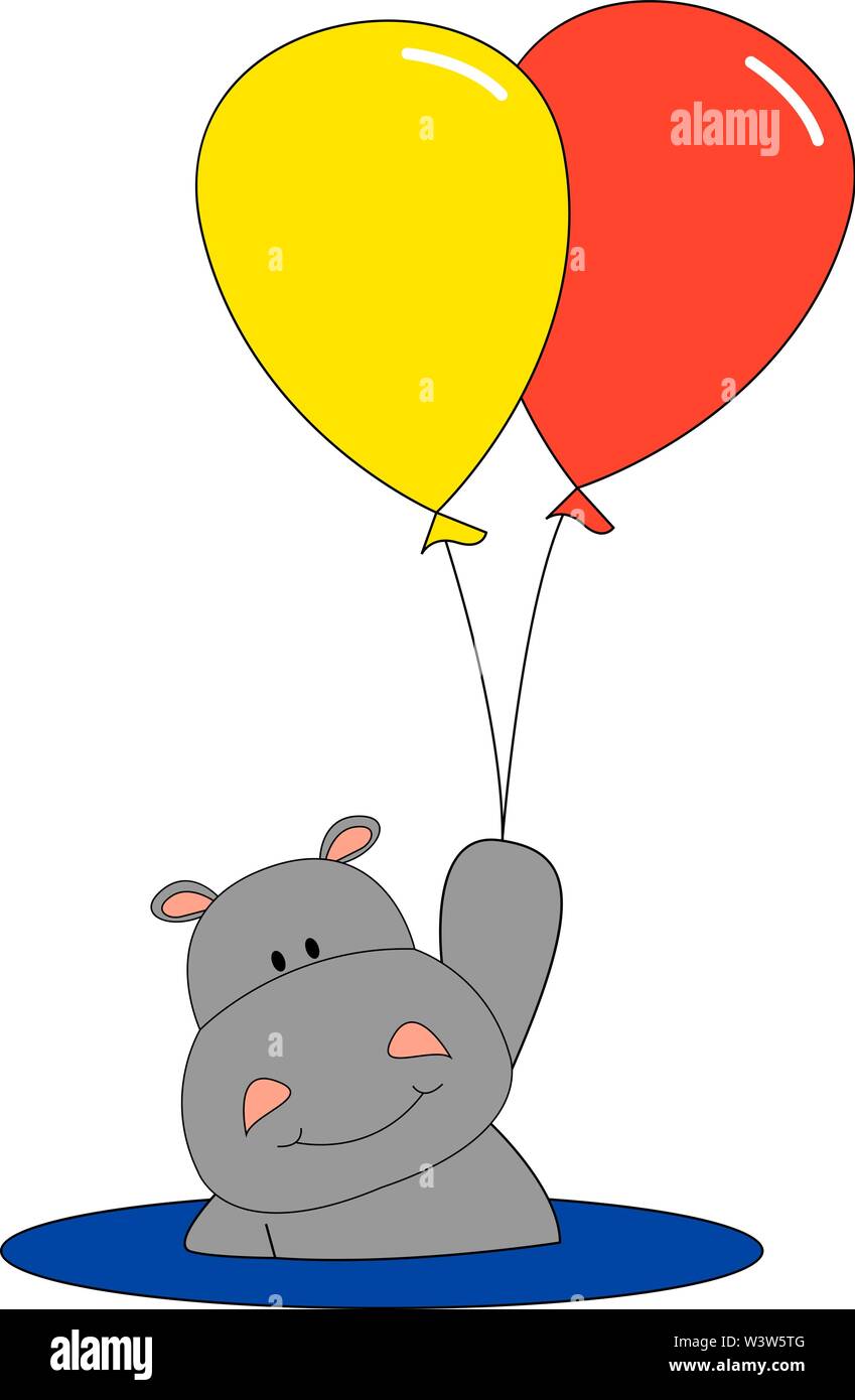 Hippo with balloon, illustration, vector on white background Stock ...