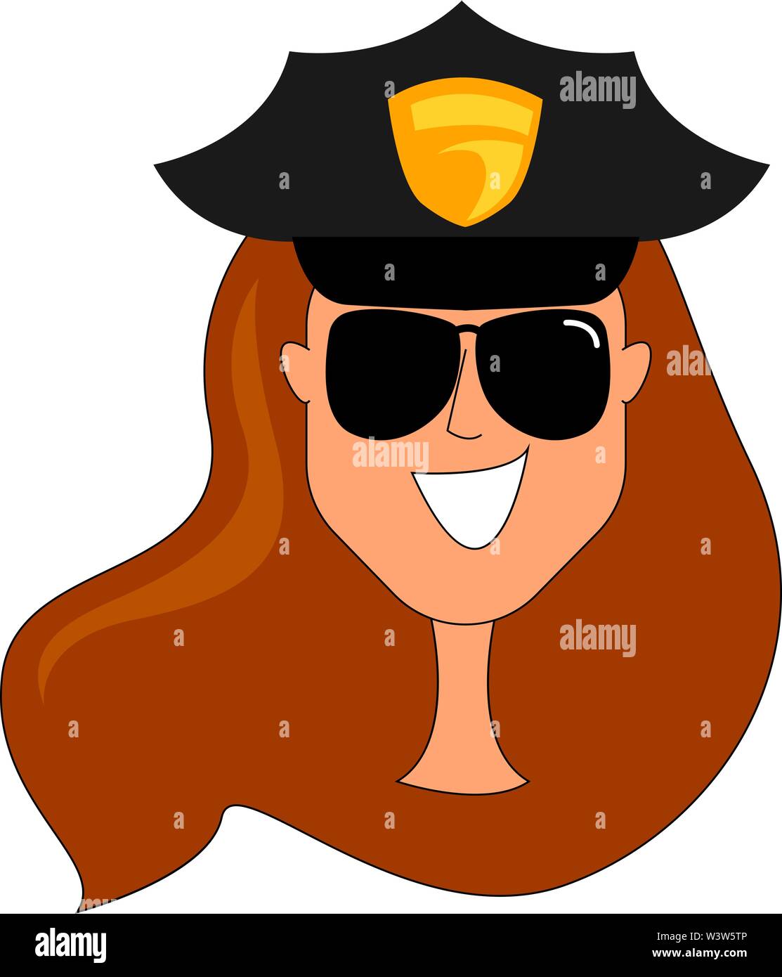 Happy police woman, illustration, vector on white background Stock ...