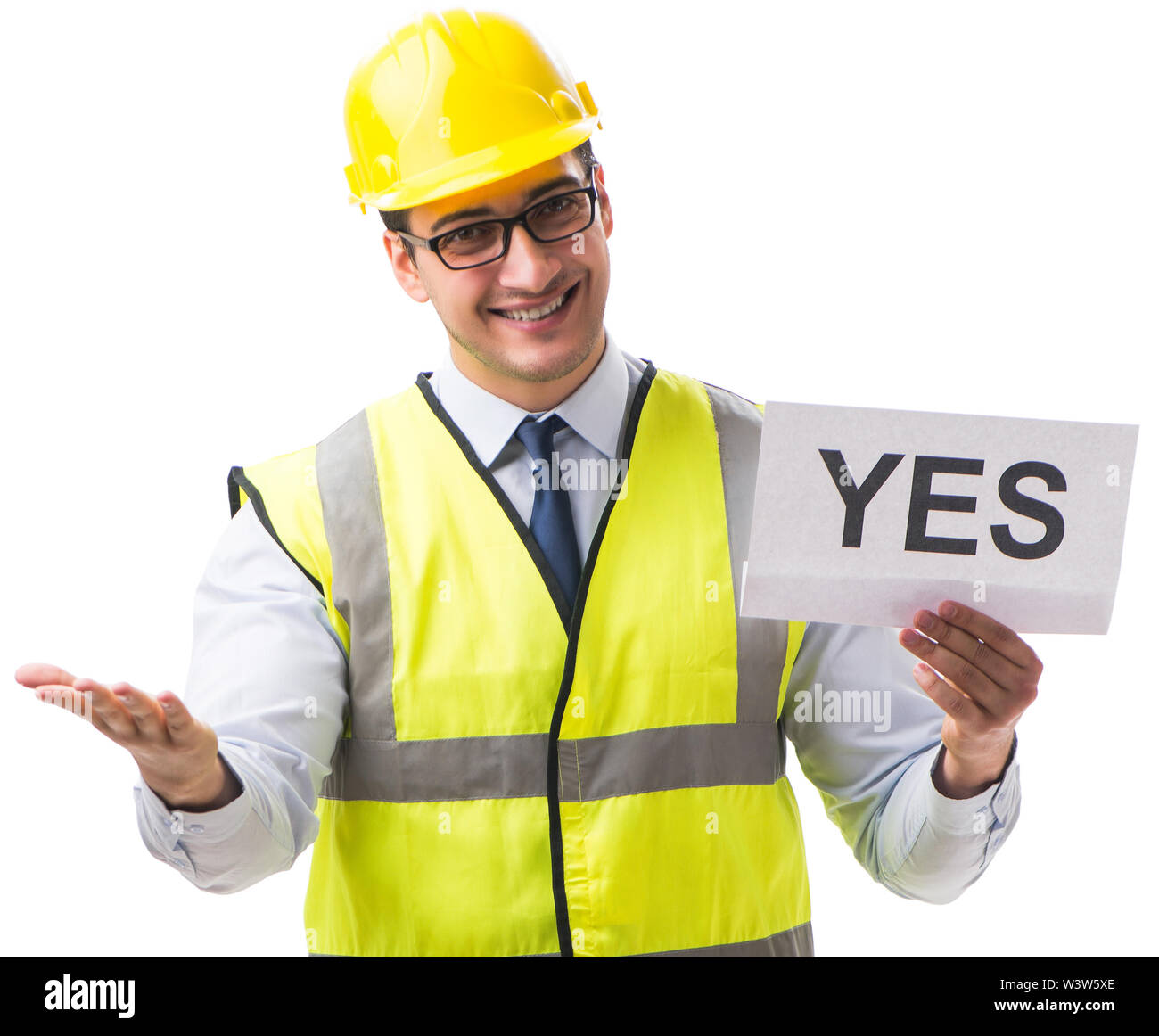 Construction supervisor with yes asnwer isolated on white background ...