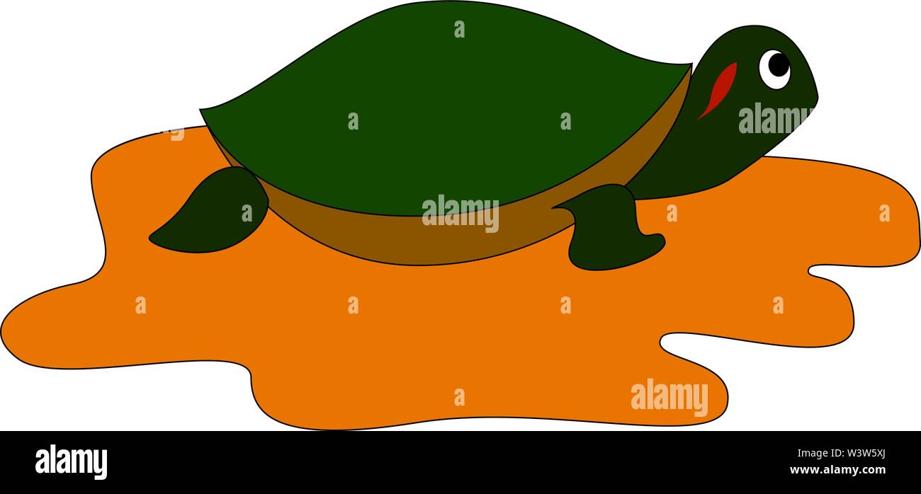 Slow red eared turtle, illustration, vector on white background Stock ...