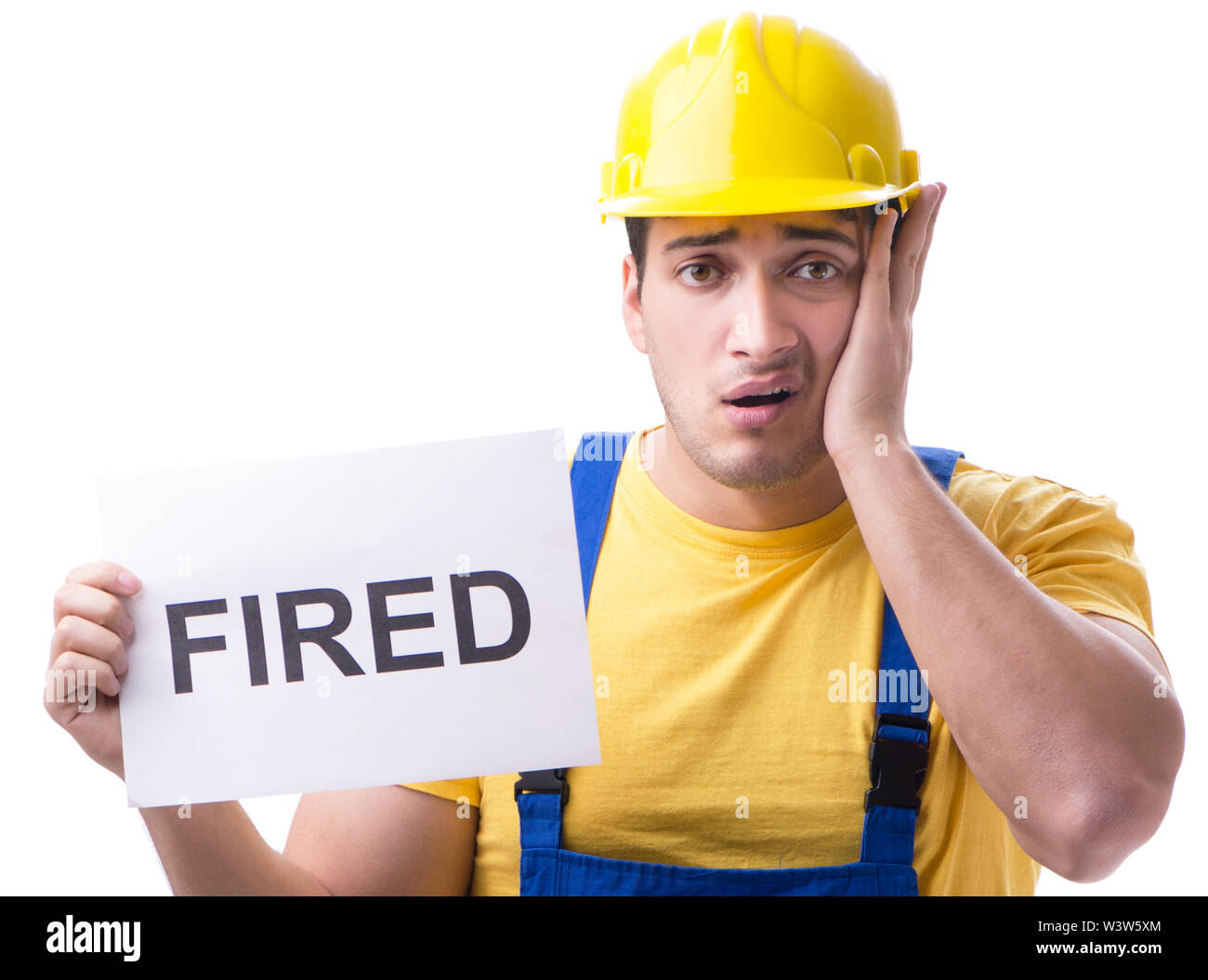 The repairman fired from his job isolated on white Stock Photo - Alamy