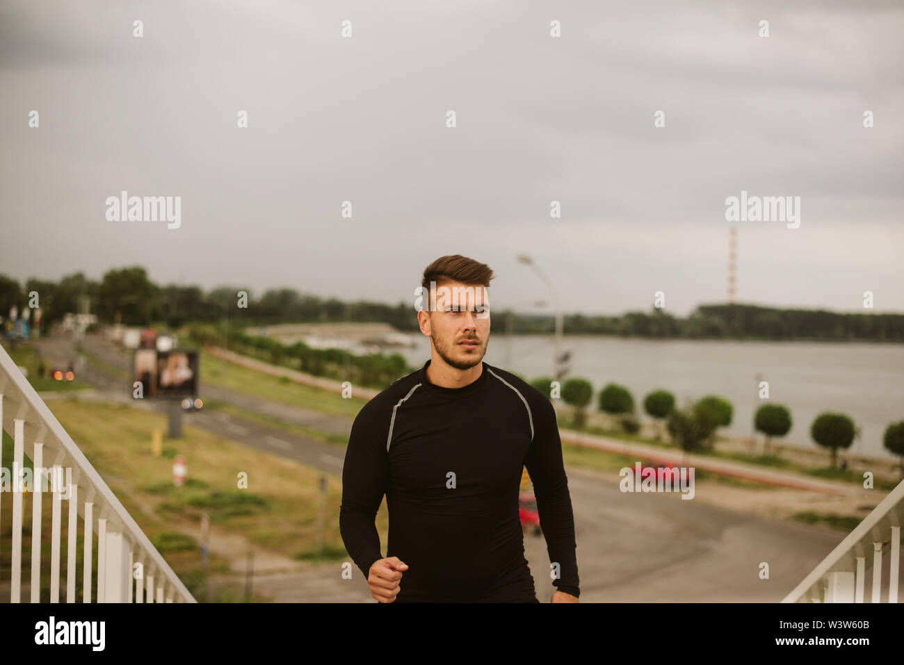 Athletic Man Doing Running Exercise Stock Photo - Alamy