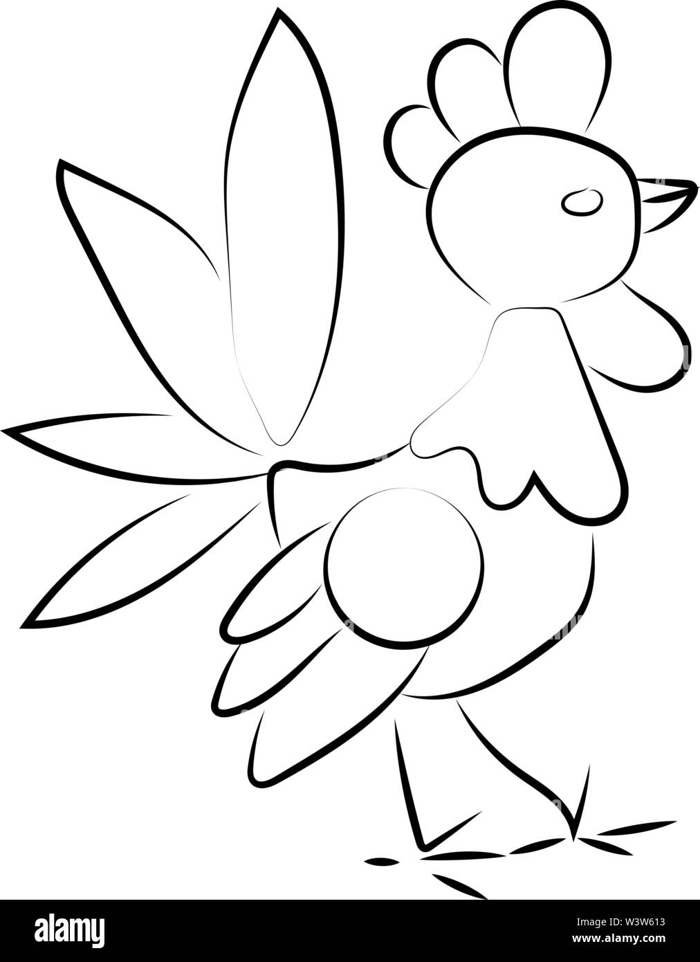 Rooster drawing, illustration, vector on white background Stock Vector ...