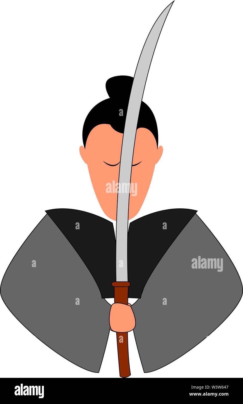 Samurai with katana, illustration, vector on white background Stock ...