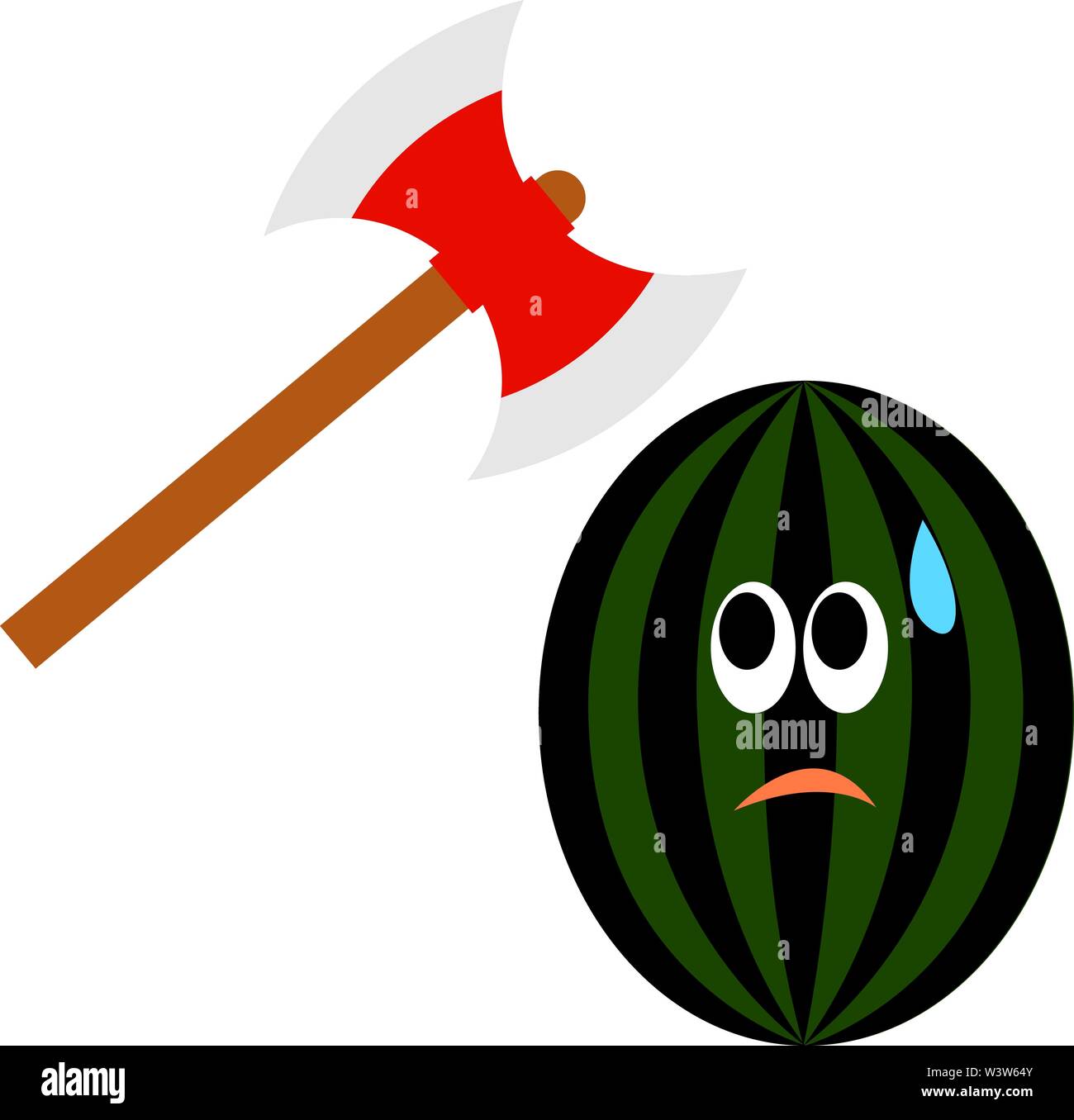 Scared watermelon and axe, illustration, vector on white background ...