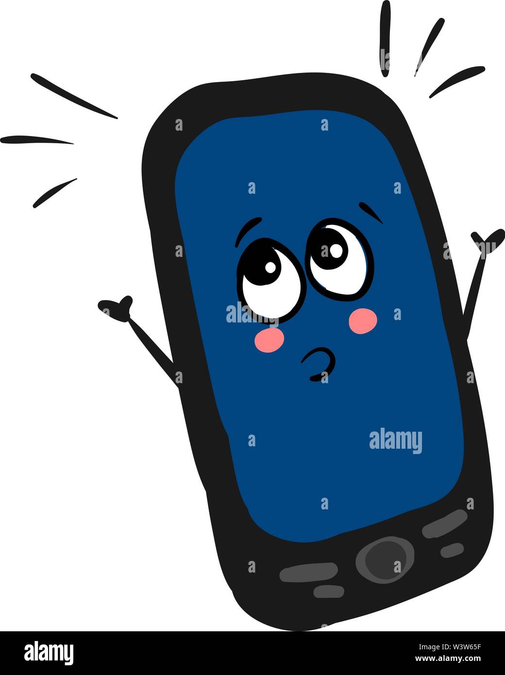 Scared mobile phone, illustration, vector on white background Stock ...