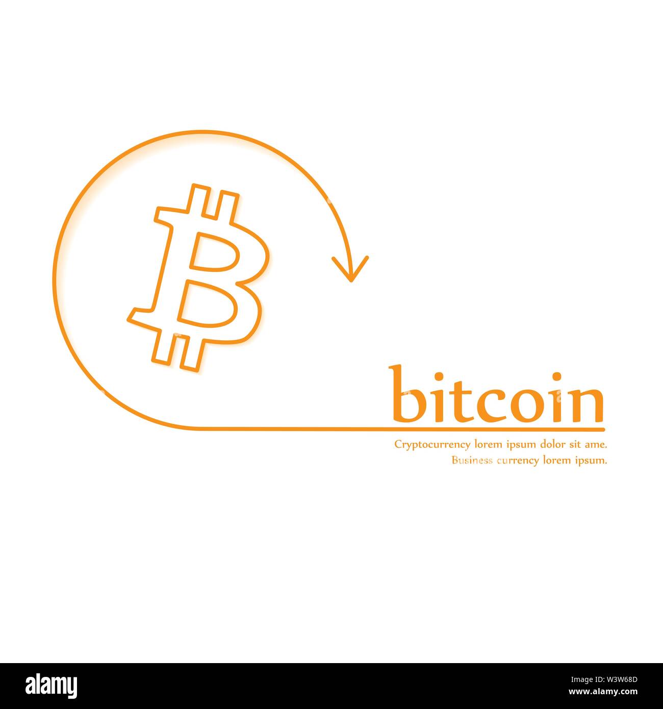 Bitcoin money stylized thin line art orange icon with text. Crypto ...