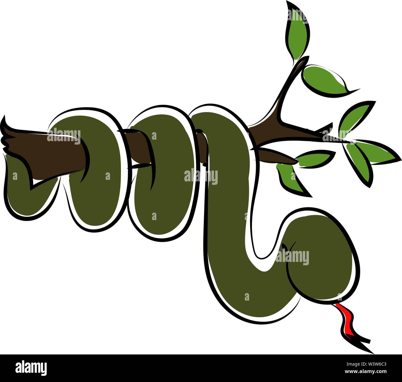 Snake on a tree, illustration, vector on white background Stock Vector ...