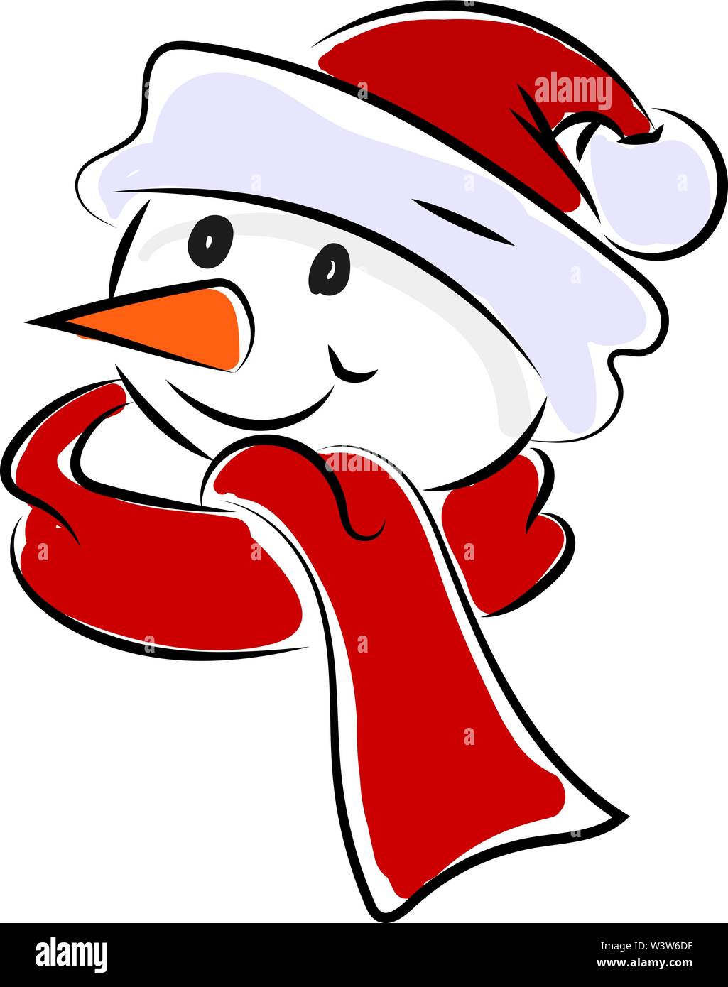Happy snowman with red scarf, illustration, vector on white background ...