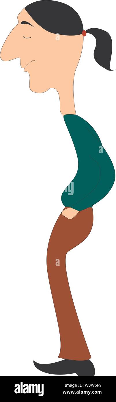 Skinny boy with man bun, illustration, vector on white background Stock ...