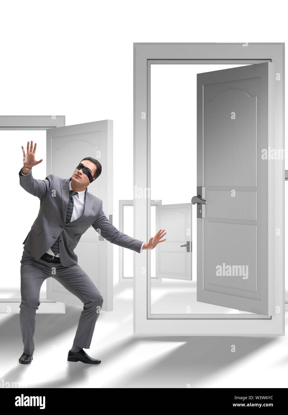 The confused businessman in front of doors Stock Photo - Alamy